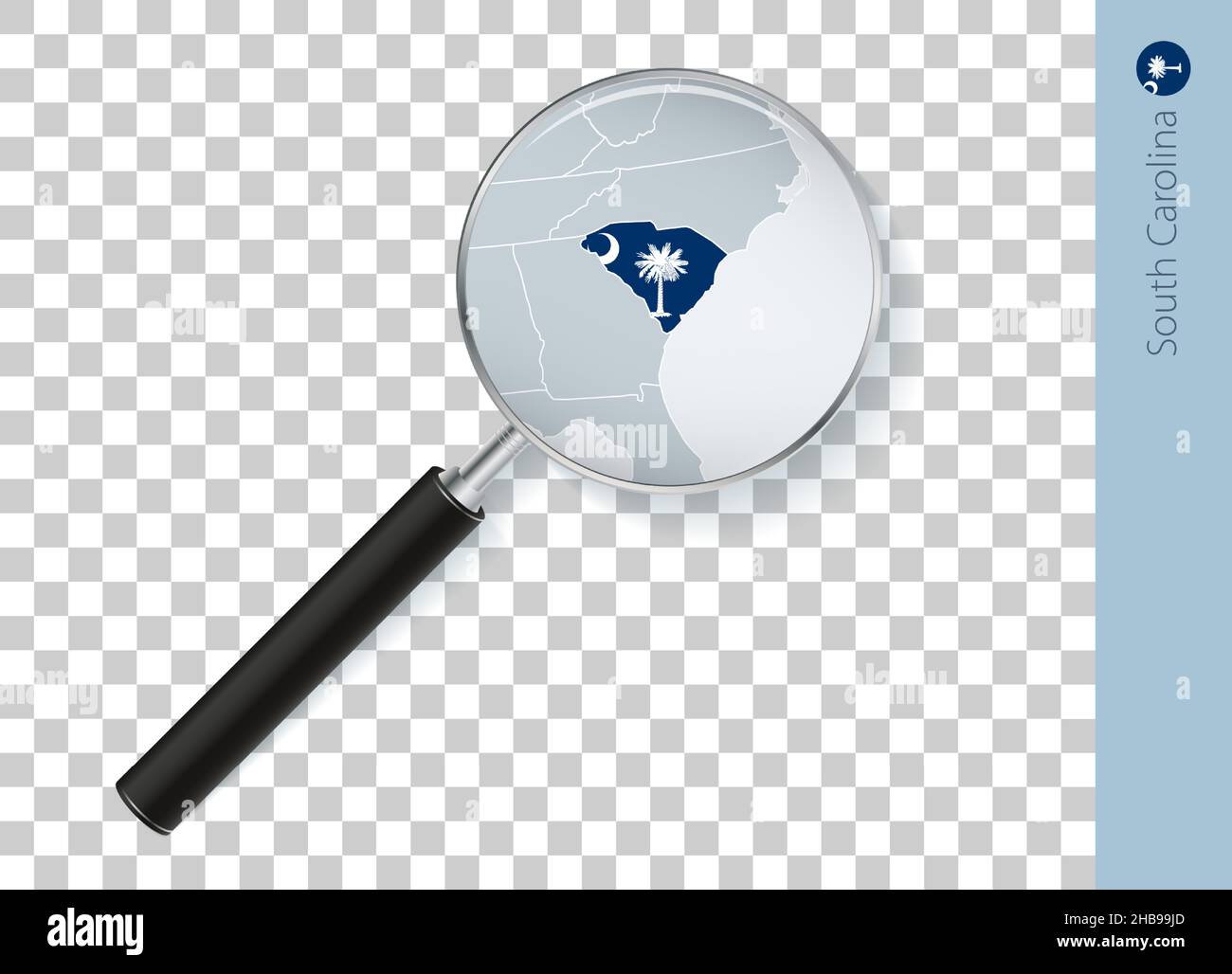 South Carolina map with flag in magnifying glass on transparent ...