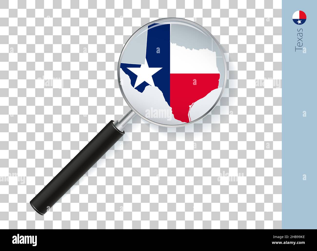 Texas map with flag in magnifying glass on transparent background ...