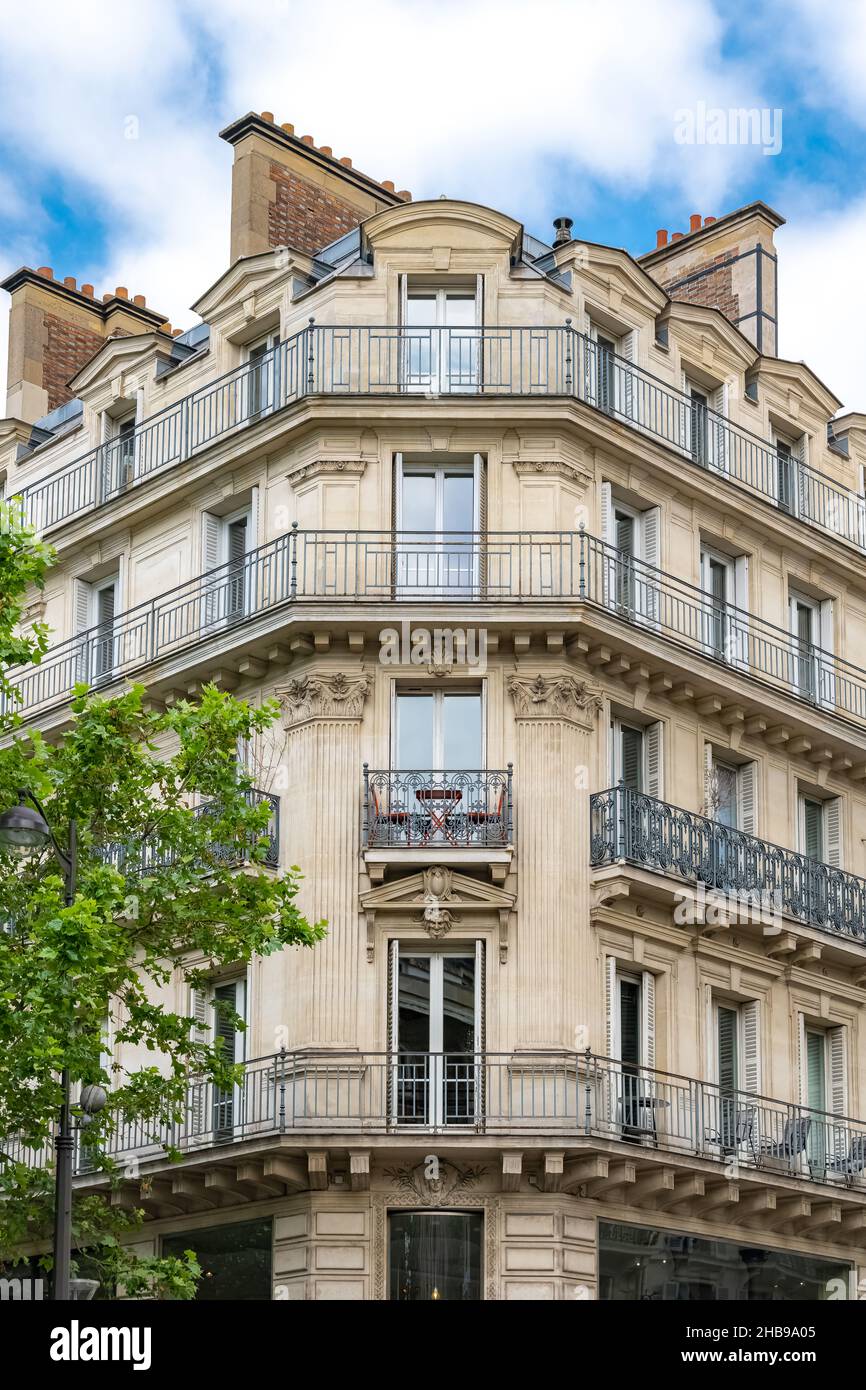 Paris, typical facades and street, beautiful buildings rue de Reaumur ...