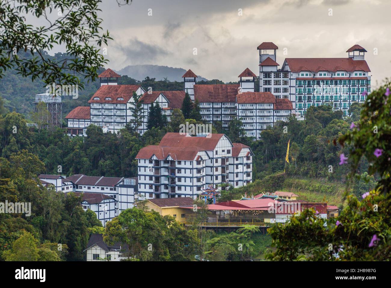 Buildings of Tanah Rata town in the Cameron Highlands, Malaysia Stock ...