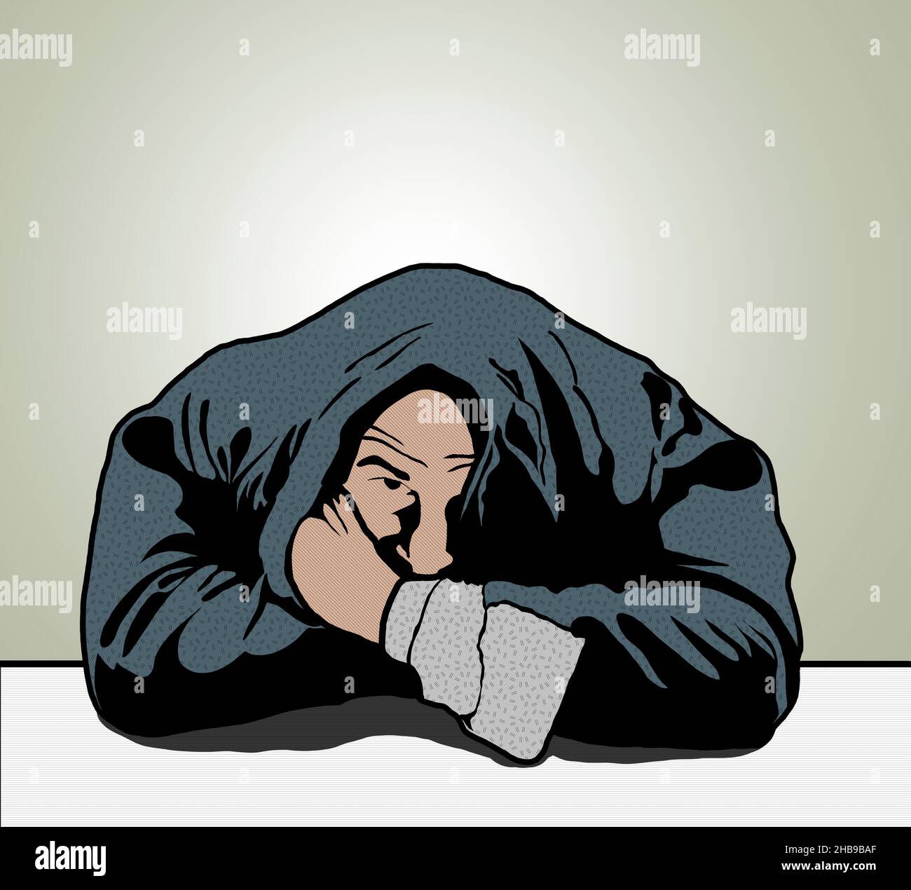 Man covering himself in fear. Social exclusion, invisible, homeless ...