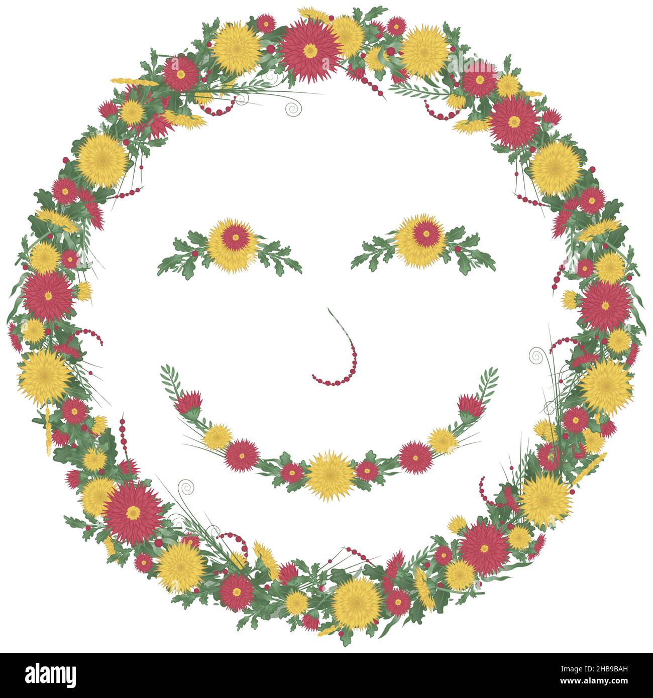 A smiley face of flowers. Wreath smiles Stock Photo - Alamy