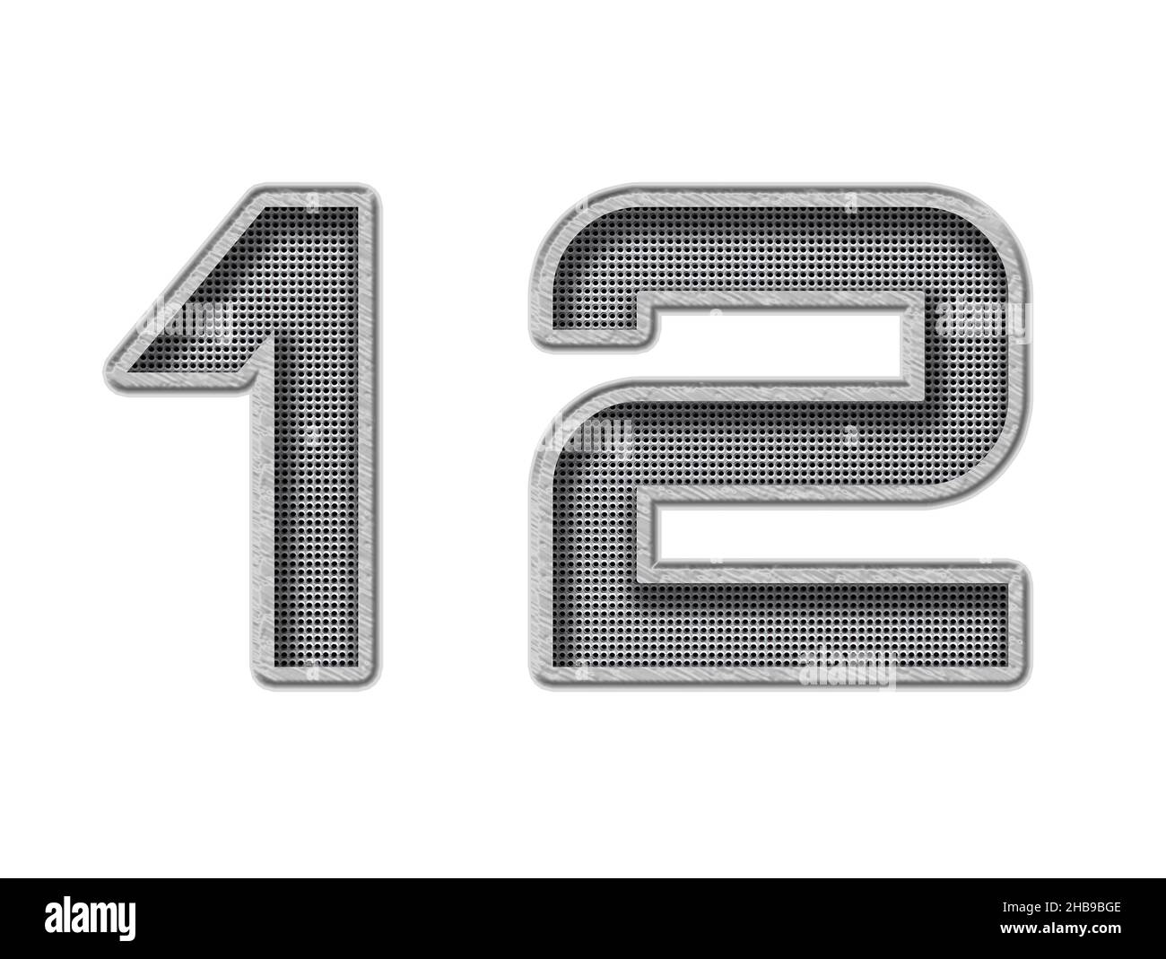 A set of numbers 12, silver metal perforated with small holes isolated ...