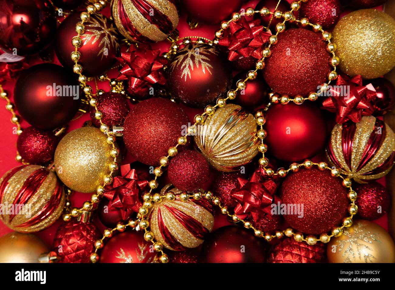 Christmass flatlay christmas tree toys of red color Stock Photo - Alamy