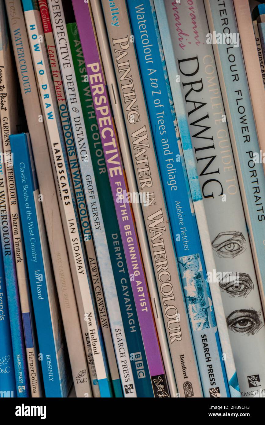 selection or library of books about drawing and painting, art ...