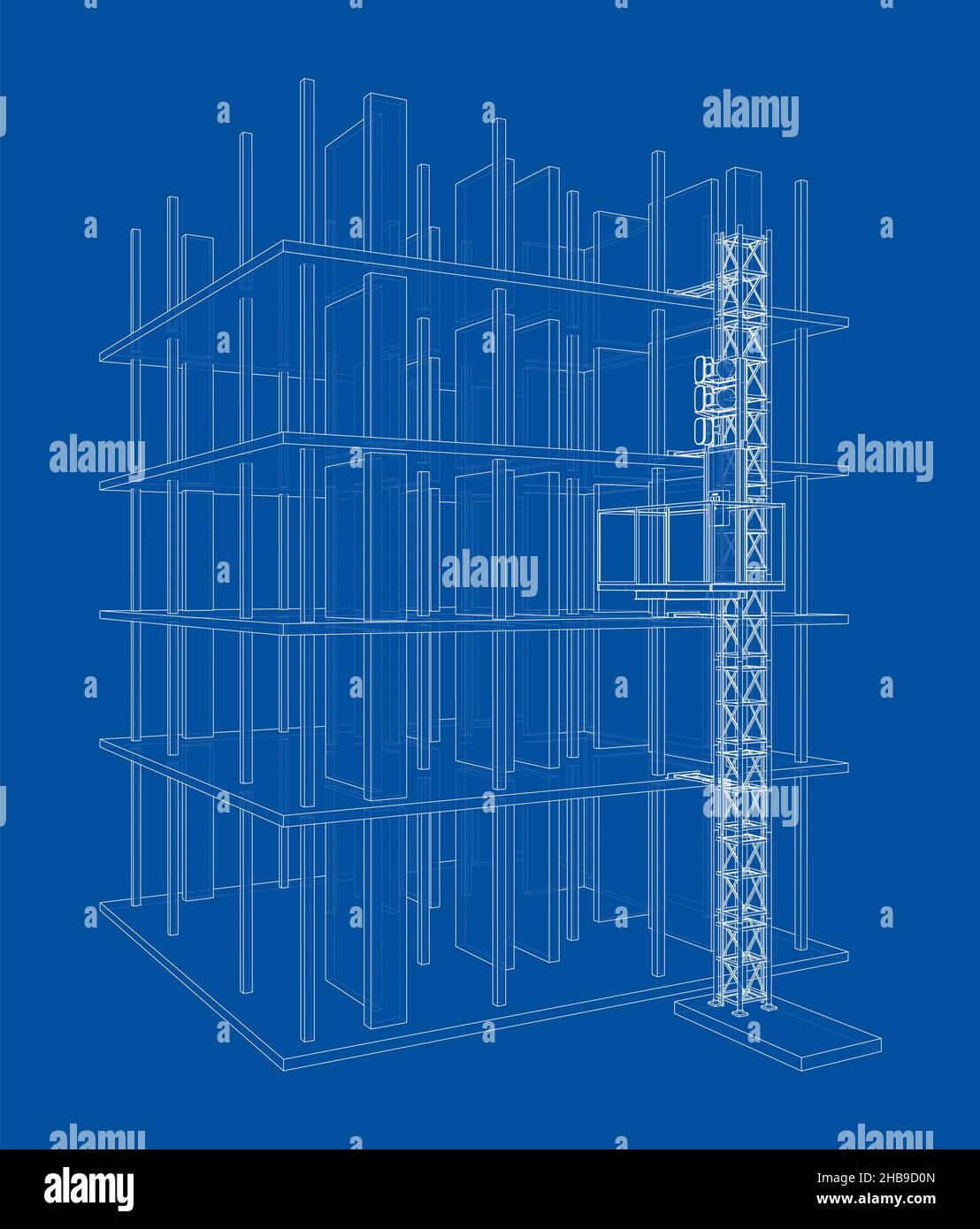 Building under construction with mast lifts Stock Photo - Alamy