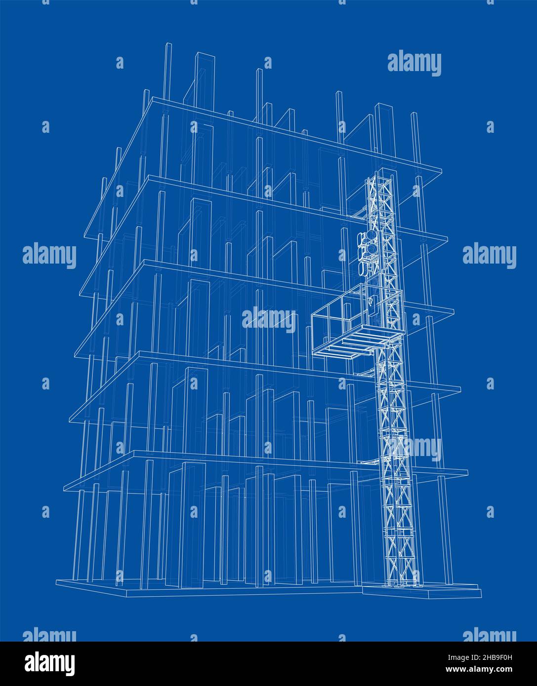 Building under construction with mast lifts Stock Photo - Alamy