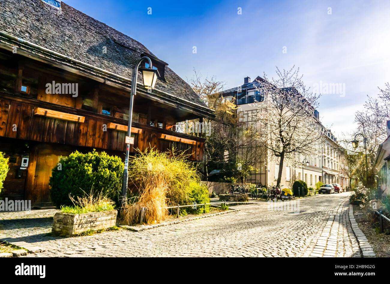 Old historical buildings of Haidhausen in the city center of Munich ...
