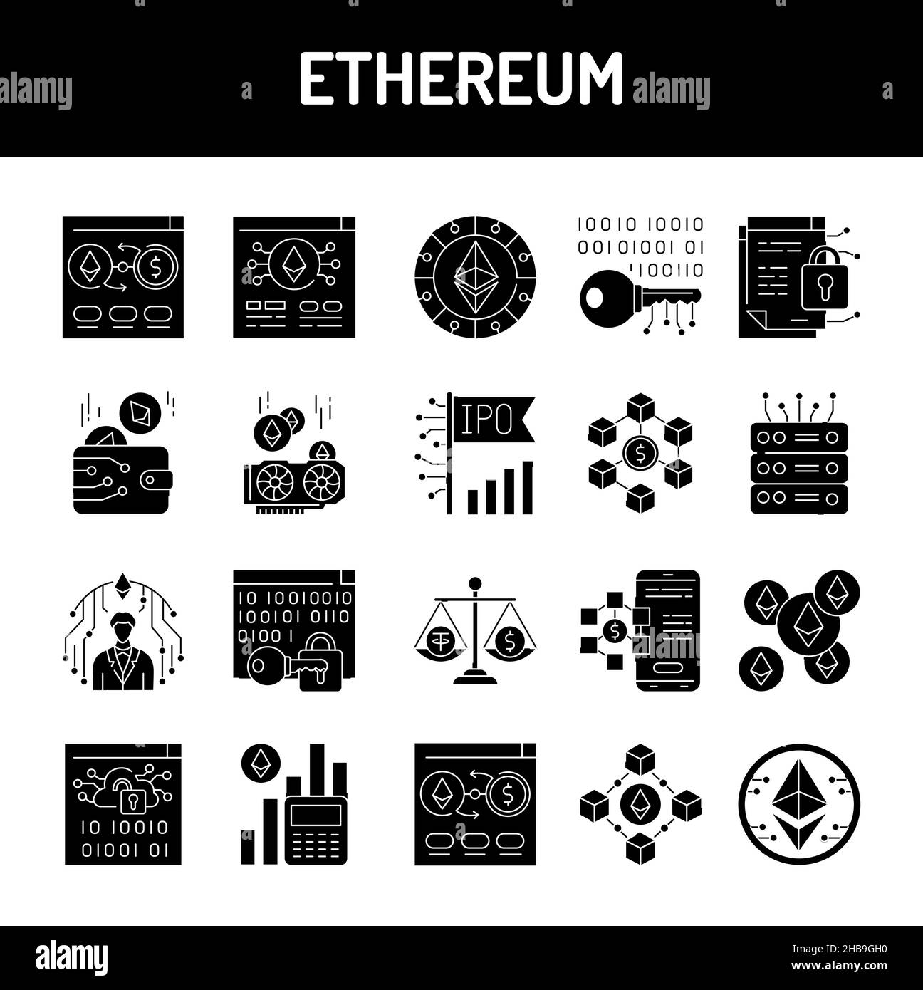 Ethereum line icons set. Isolated vector element. Outline pictograms ...