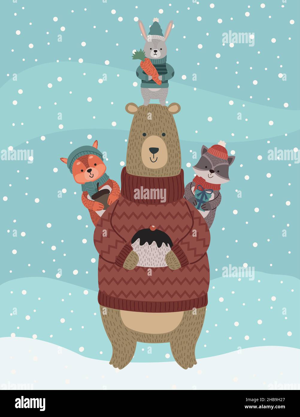 animals wearing winter clothes snowscape Stock Vector Image & Art - Alamy