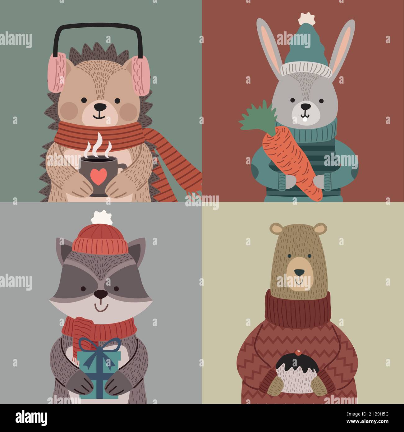 four animals wearing winter clothes Stock Vector Image & Art - Alamy