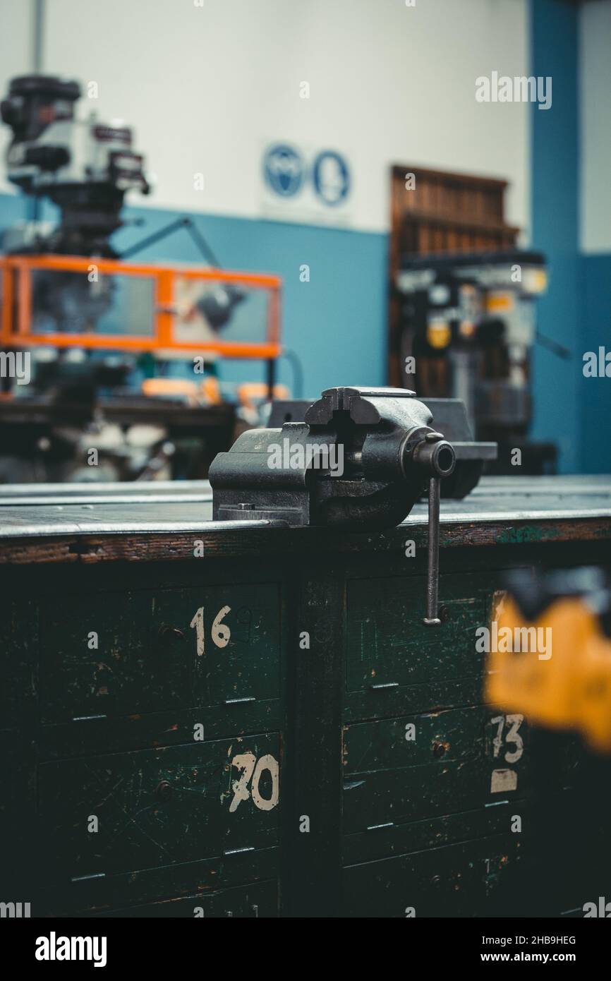 Vertical shot of the milling machine at the factory Stock Photo - Alamy