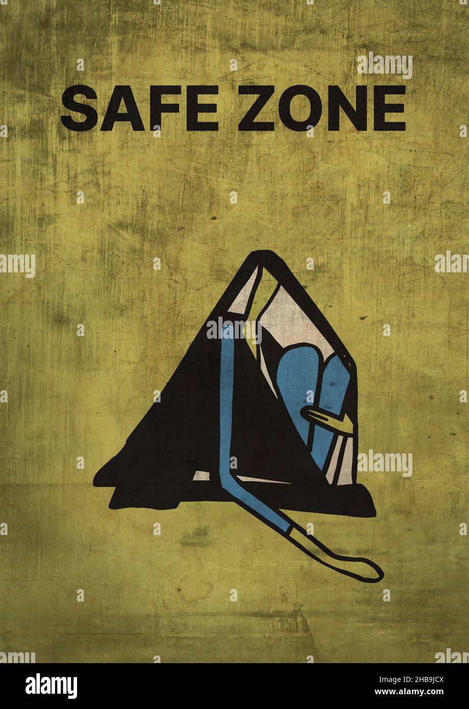 Terrifying rpg character hiding from danger, safe zone with text ...