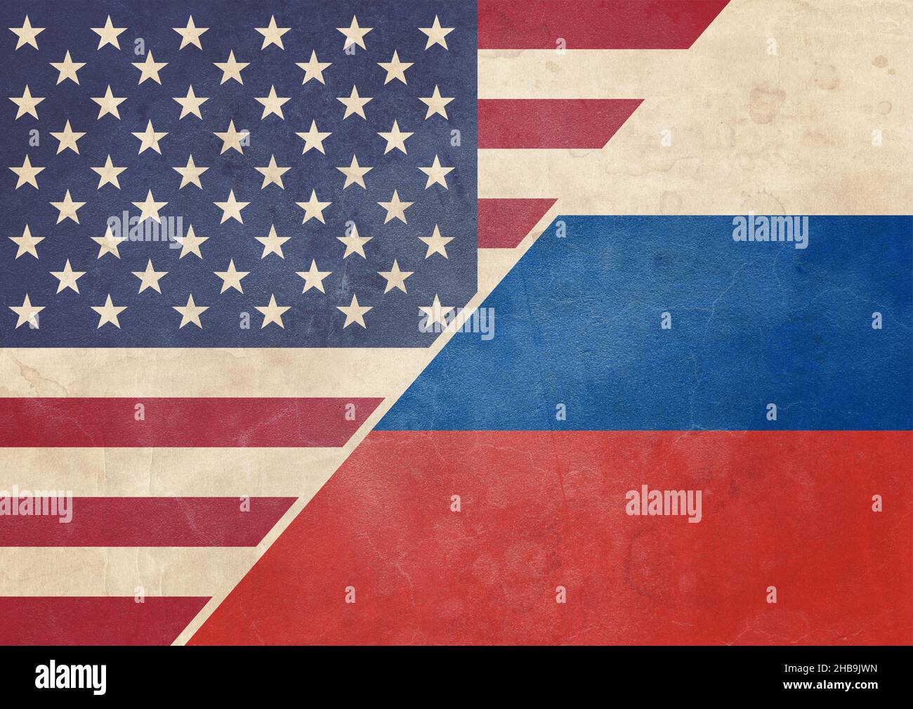 Artistic united states flag versus russian flag, country conflict ...