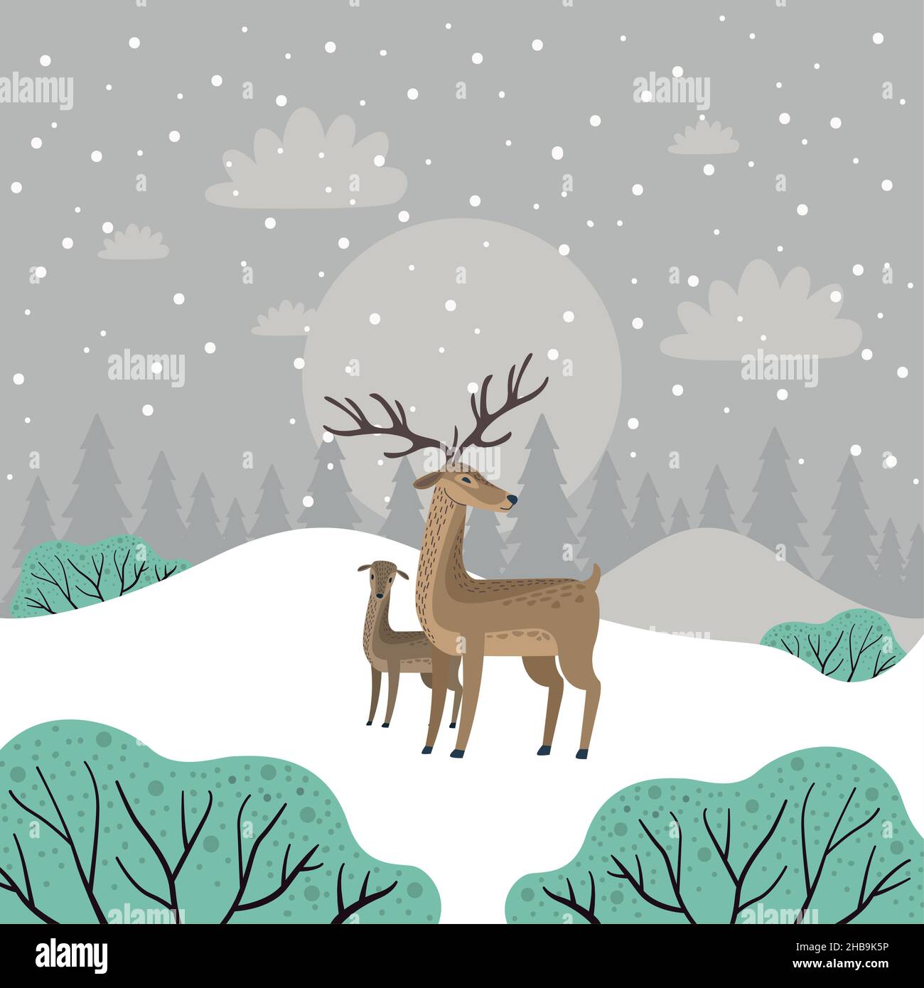 Family reindeer in snowscape hi-res stock photography and images - Alamy