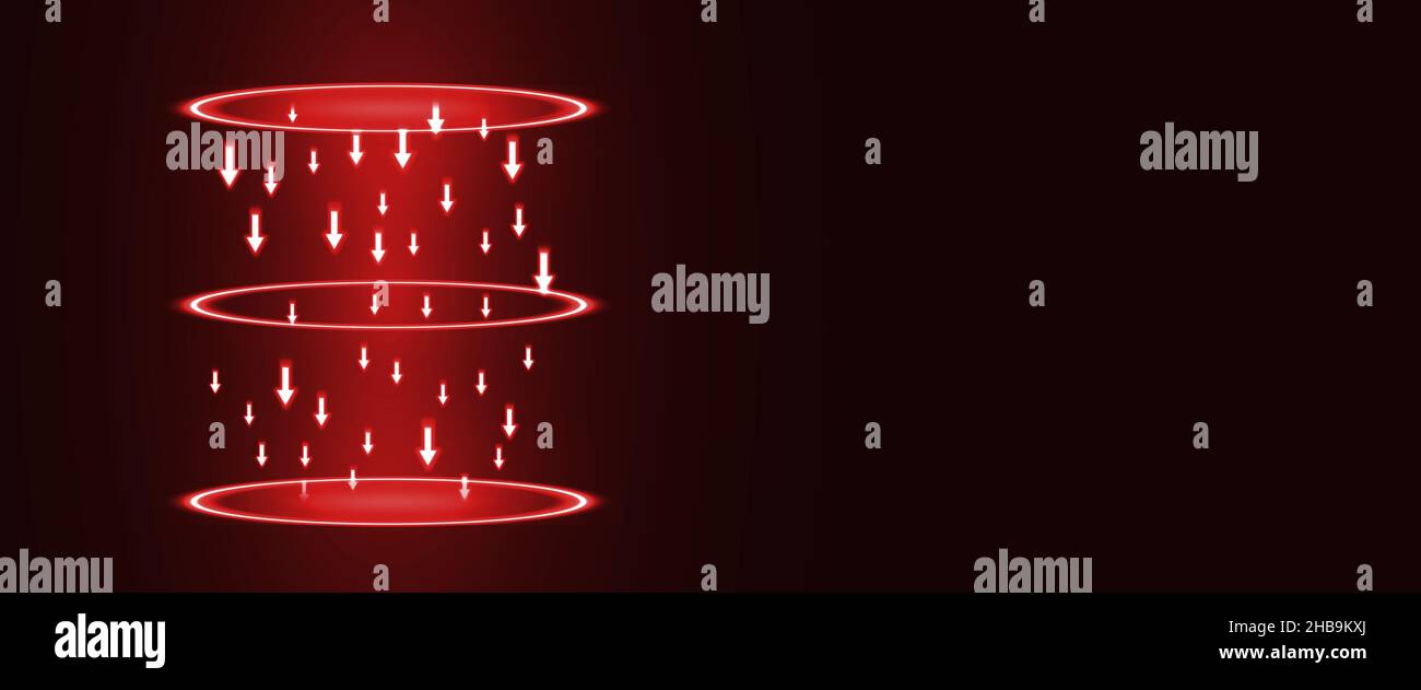 Stimulating digital red glowing arrows going down in different circles ...