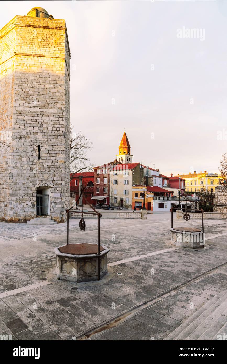 Five wells square and Captain's tower, Zadar, Croatia Stock Photo - Alamy
