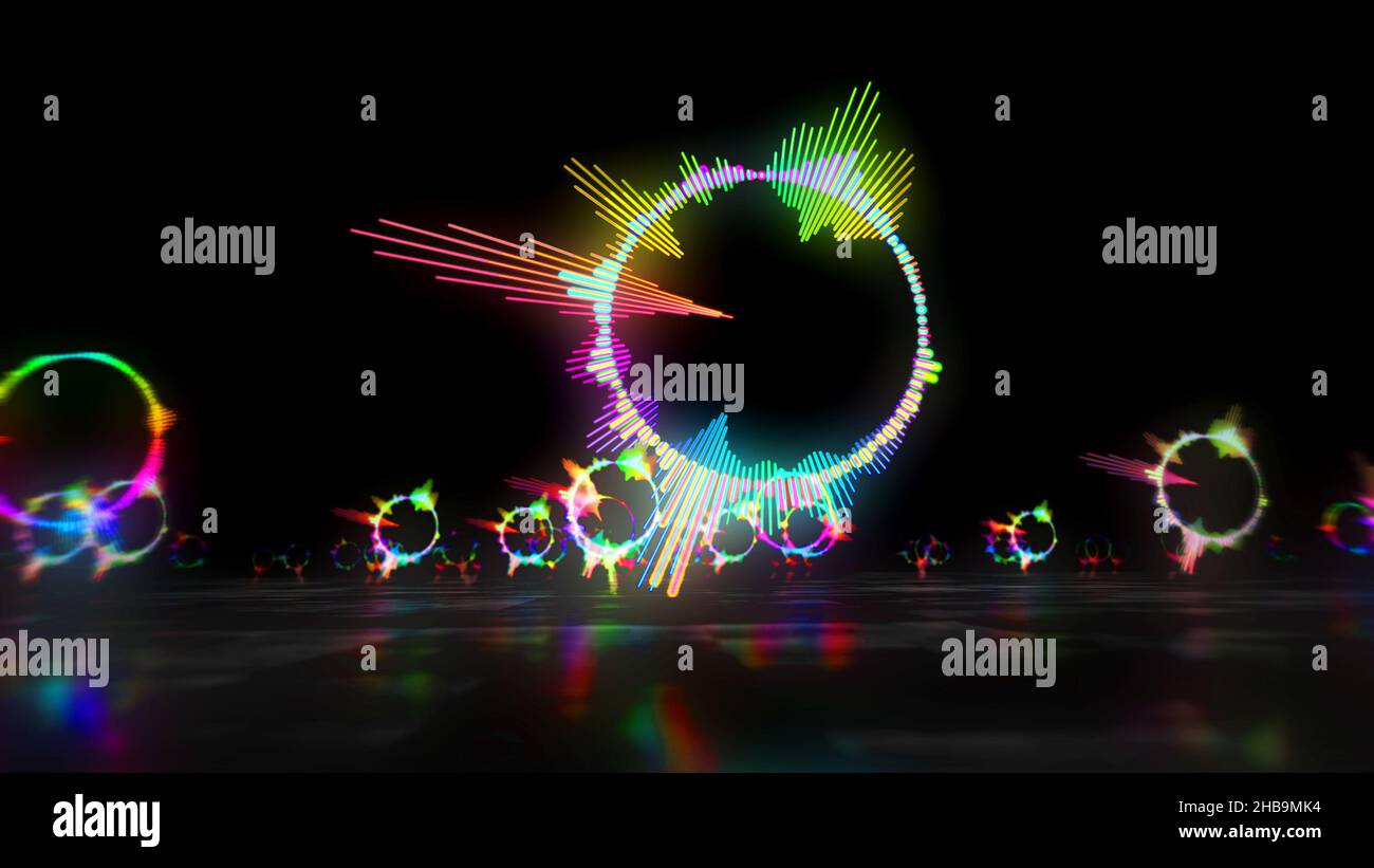 Audio spectrum voice neon sign concept, radio sound wave and disco ...
