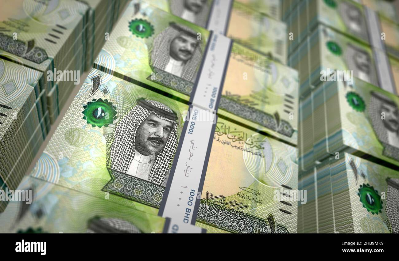 Bahrain Dinar money pack 3d illustration. BHD banknote bundle stacks ...
