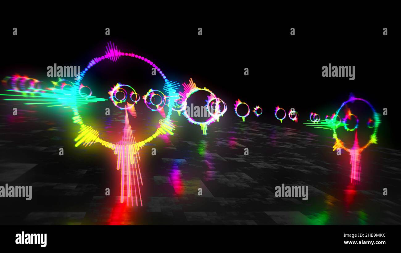Audio spectrum voice neon sign concept, radio sound wave and disco ...
