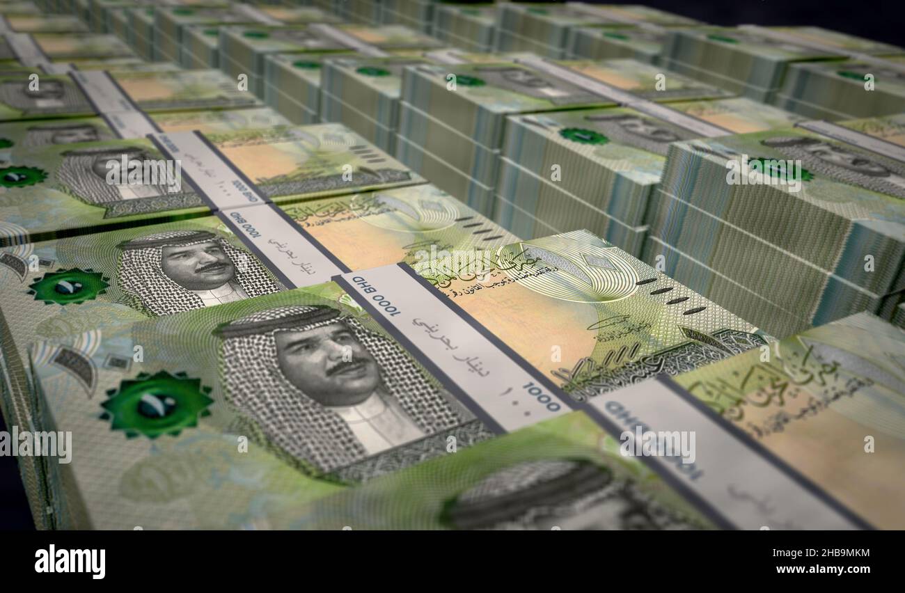 Bahrain Dinar money printing 3d illustration. BHD banknote print ...