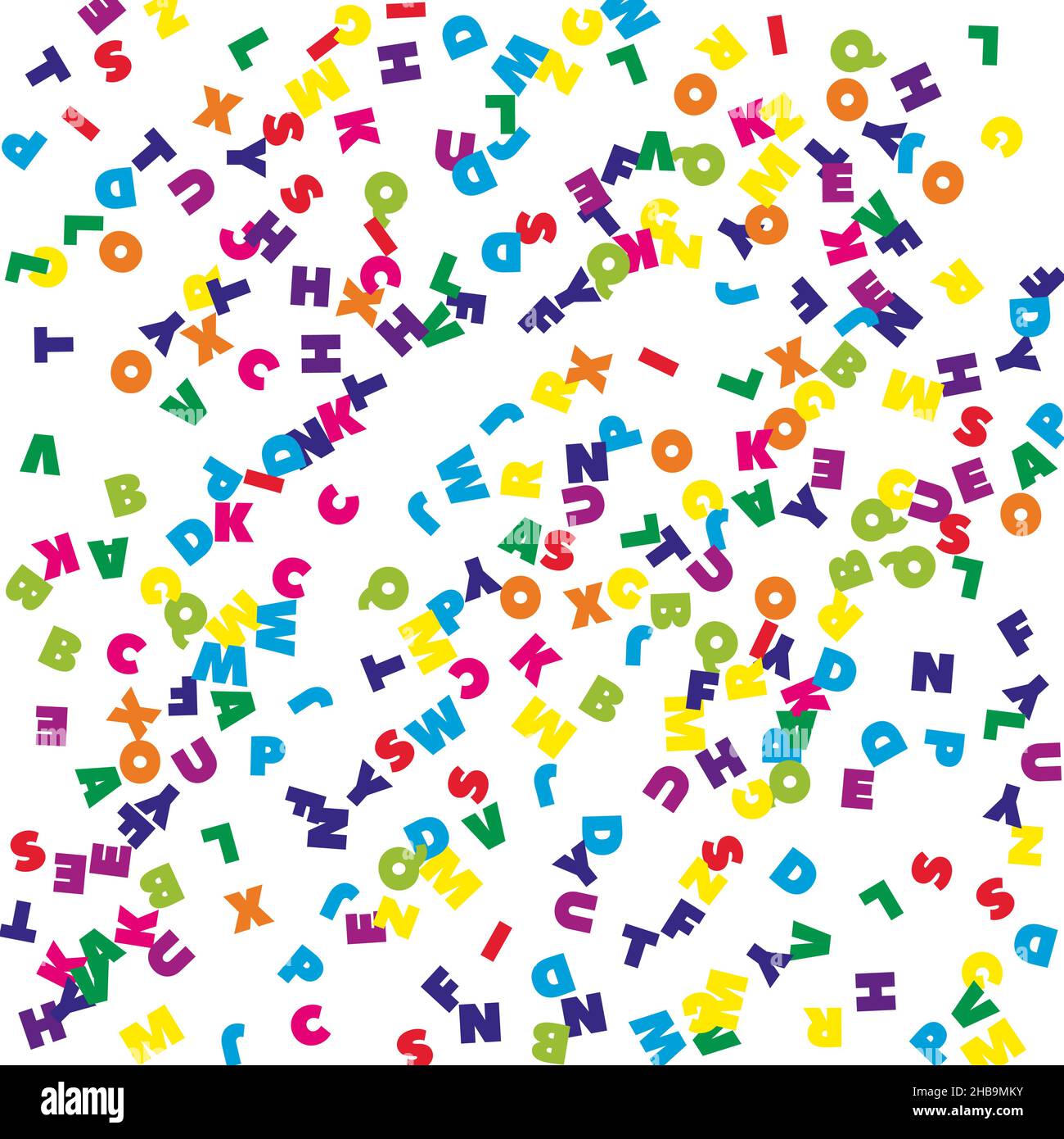 Falling letters of English language. Colorful flying words of Latin ...