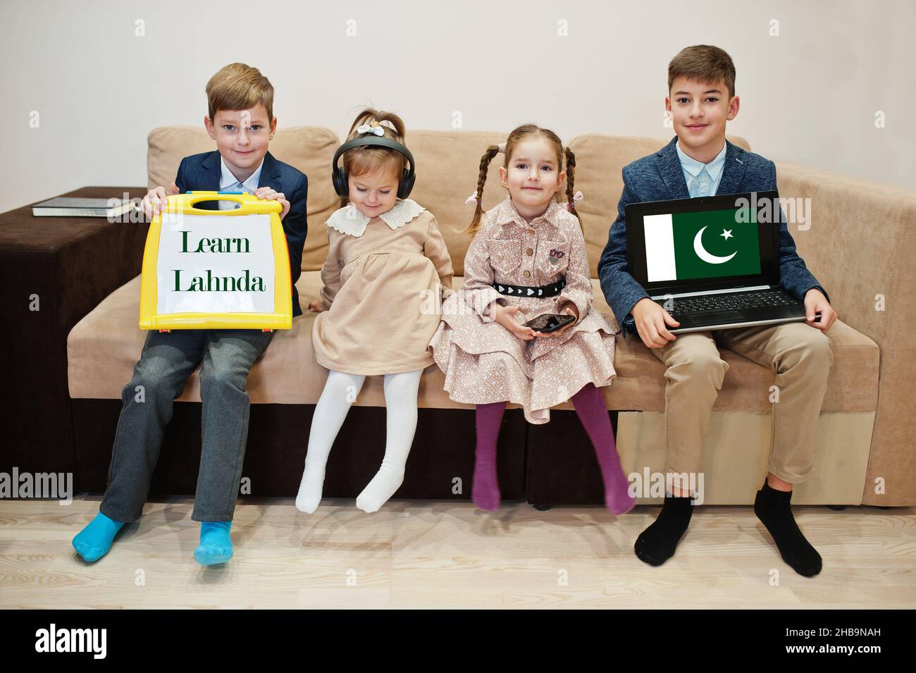 Four kids show inscription learn lahnda. Foreign language learning ...