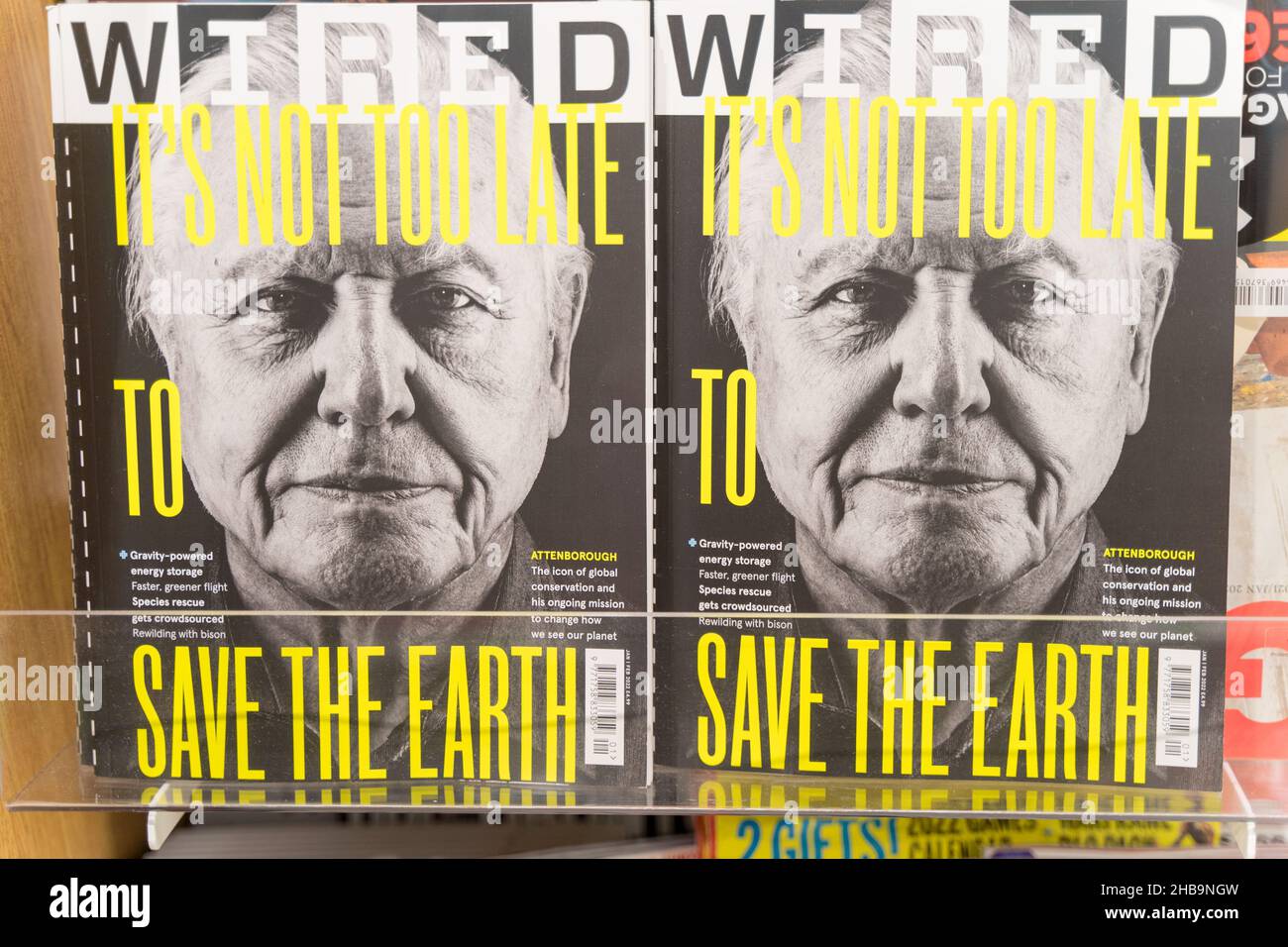 WIRED magazine's front page with a head portrait of Attenborough Stock ...