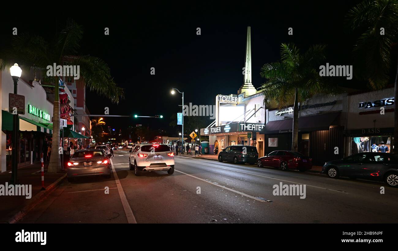 Miami, Florida - December 11, 2021 - Night time street scene on Calle ...