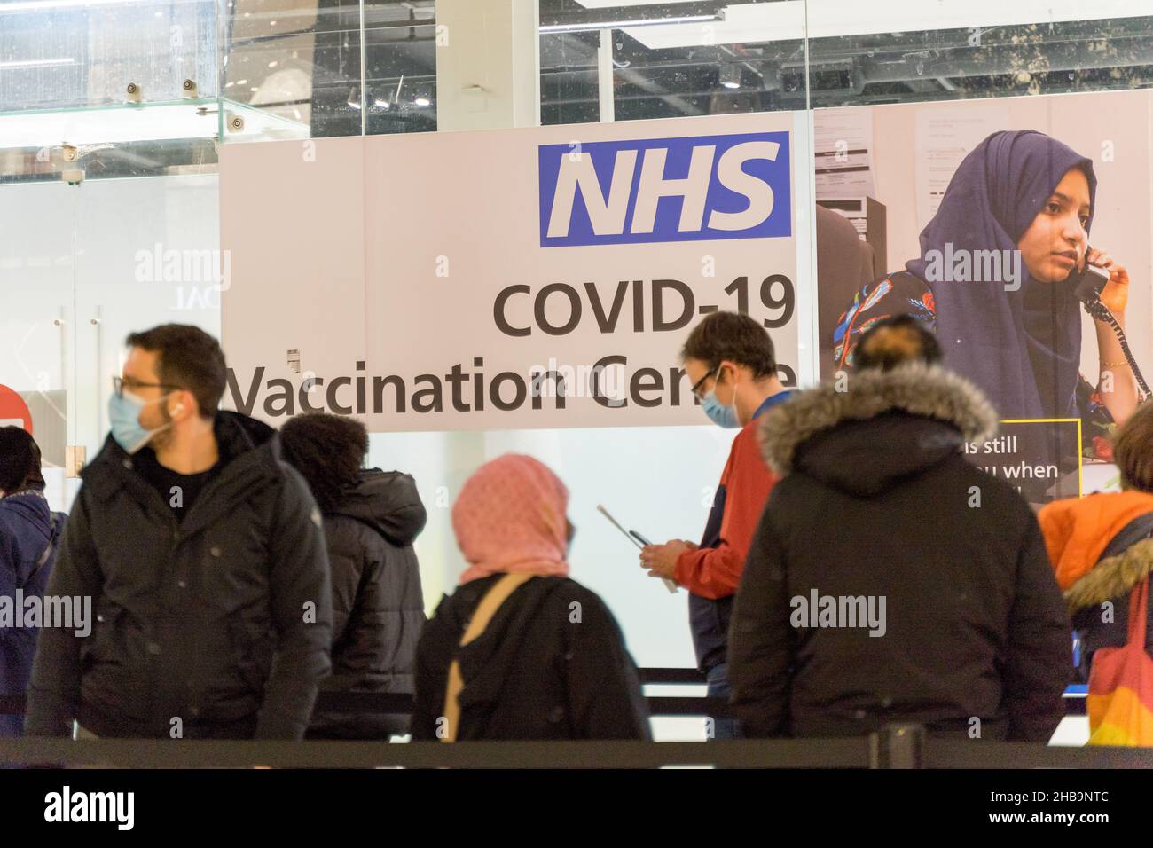Queue at NHS COVID-19 Vaccination Centre Stratford City London Stock ...