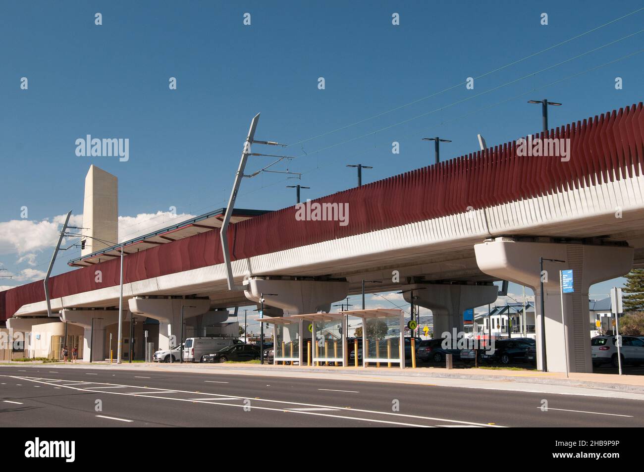 The newly-elevated suburban station at Carrum on the Frankston Line ...