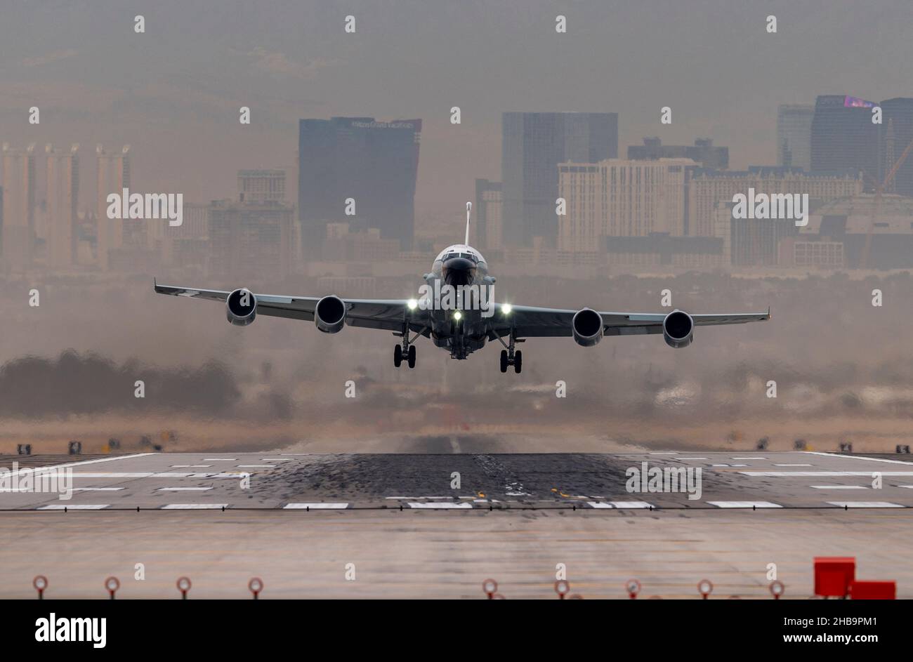 An RC-135 Rivet Joint reconnaissance aircraft assigned to the 55th Wing ...