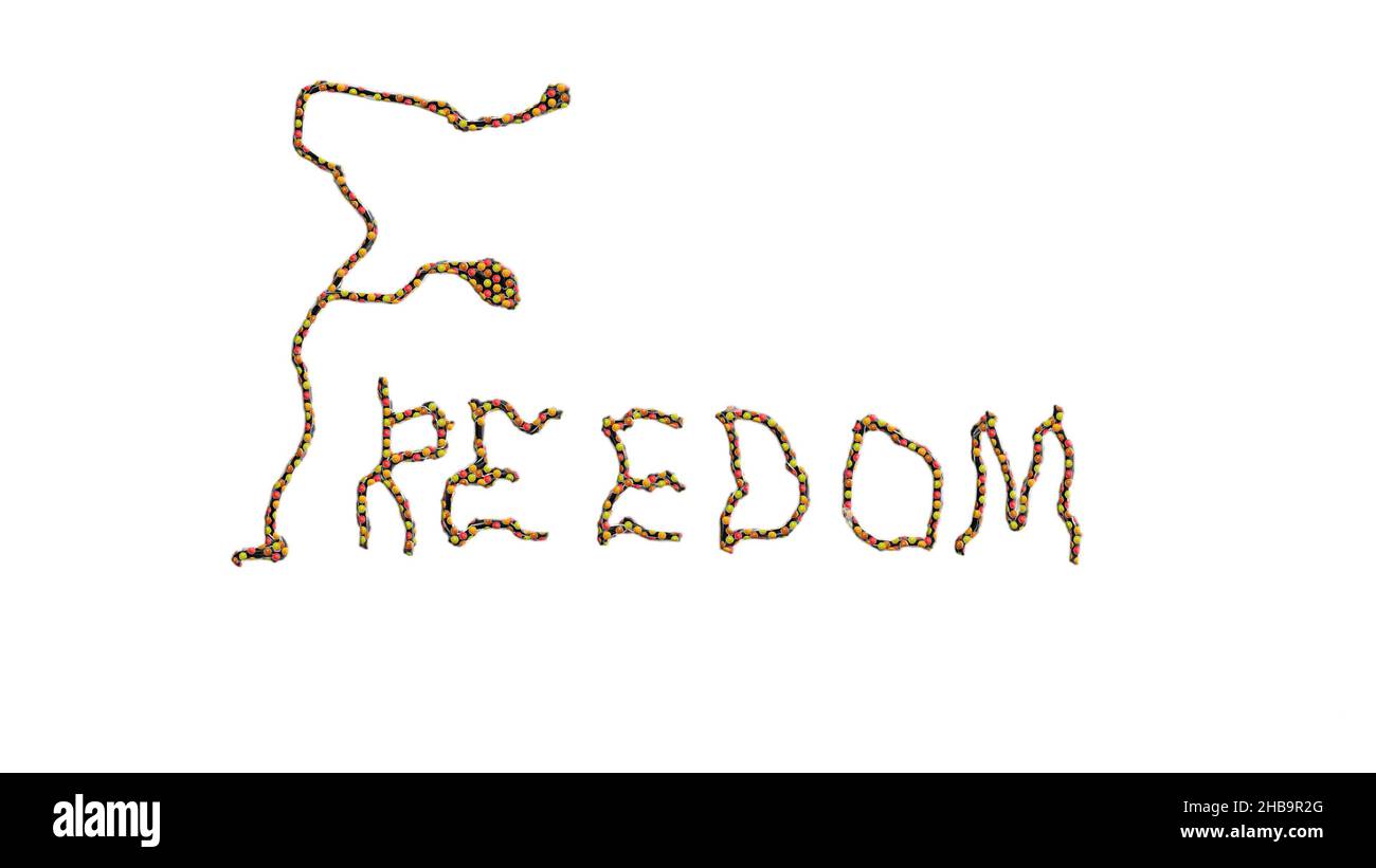Poster freedom in neon shades on a white background. The word freedom ...