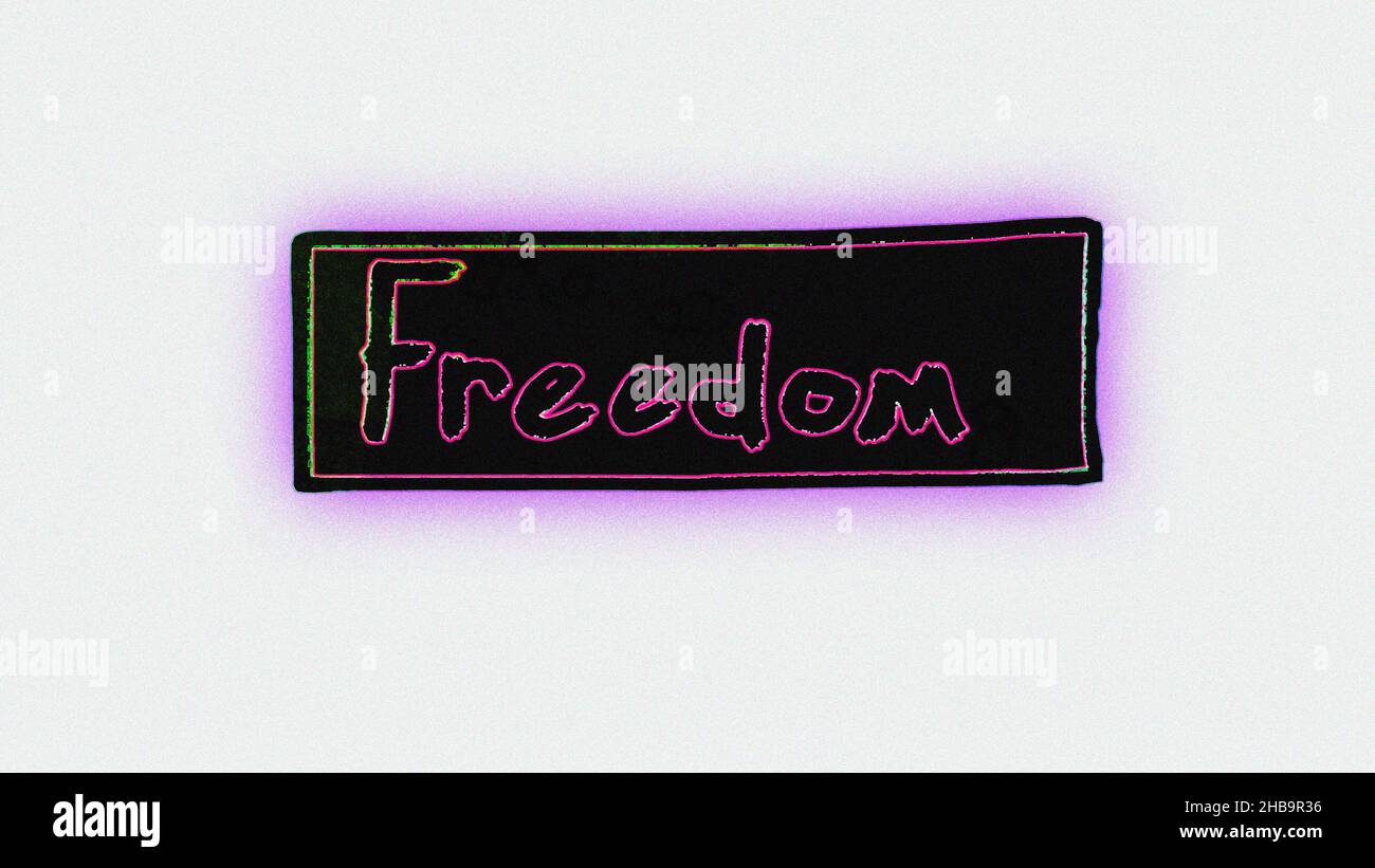 Poster freedom in neon shades on a white background. The word freedom ...