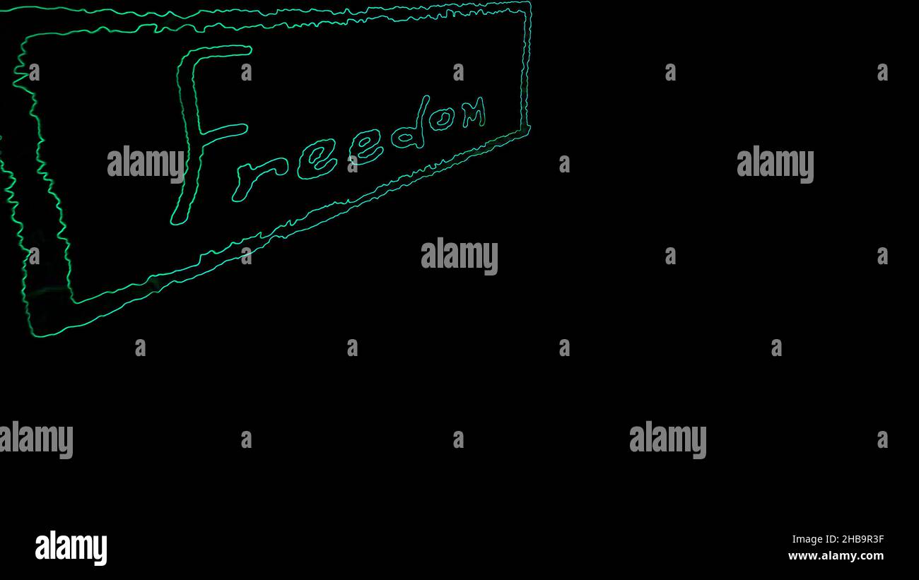 Poster freedom in neon shades on a white background. The word freedom ...