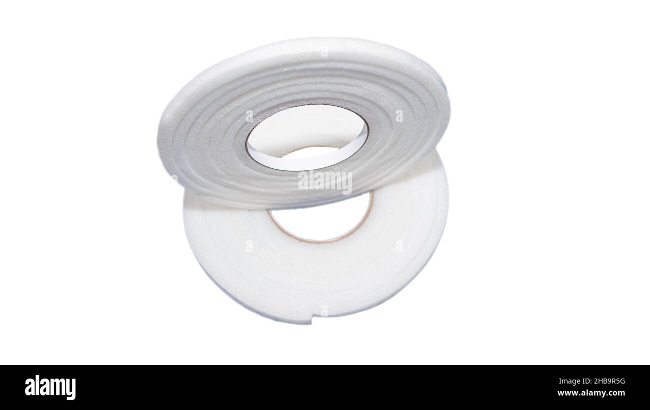 Self-adhesive foam rubber window seal isolated on white background ...