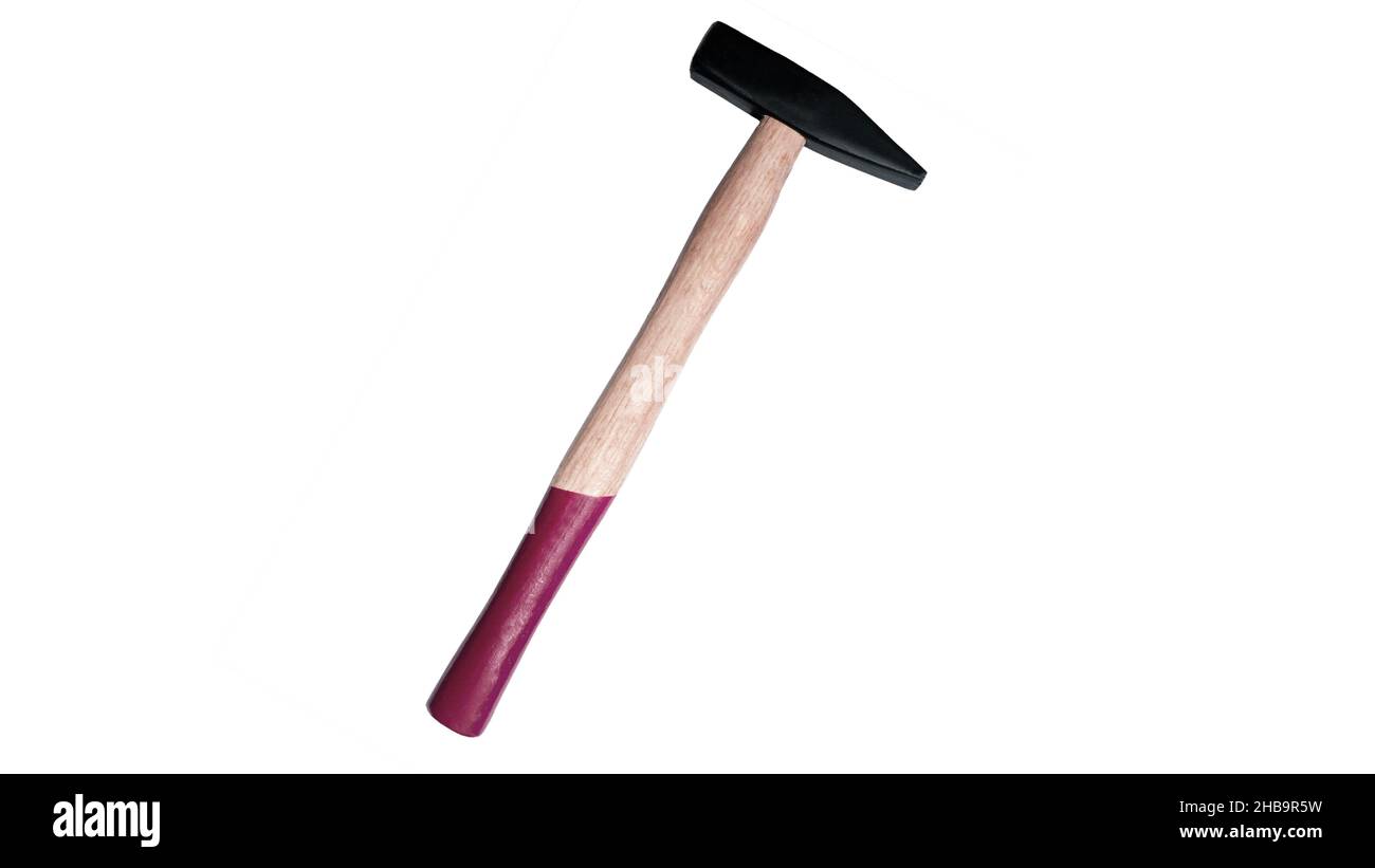 Hammer tool with wooden handle isolated on white background copy space ...