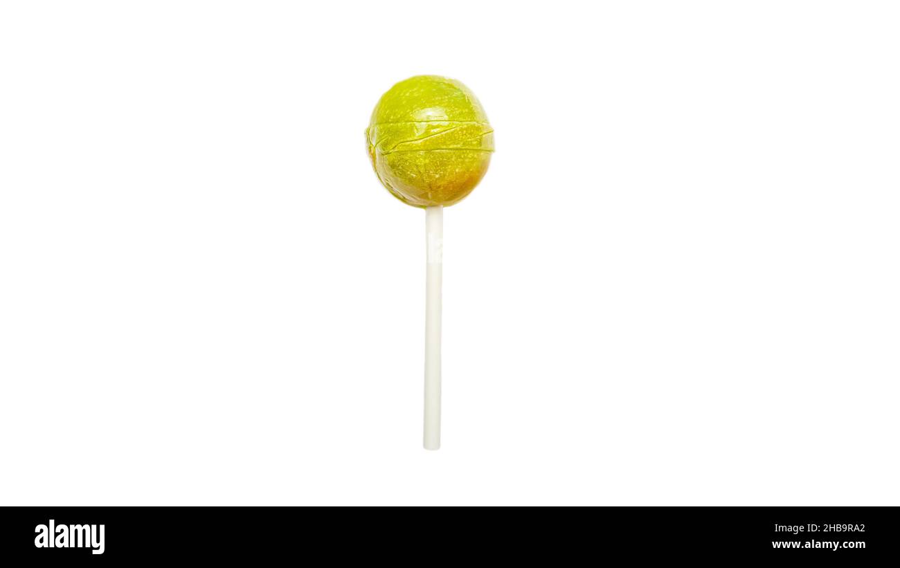 Green candy cane on a stick isolated on white background Stock Photo ...