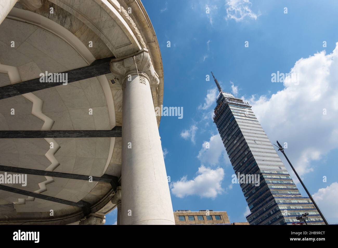 Bellas Artes Palace detail with Torre Latinoamerica building in the ...