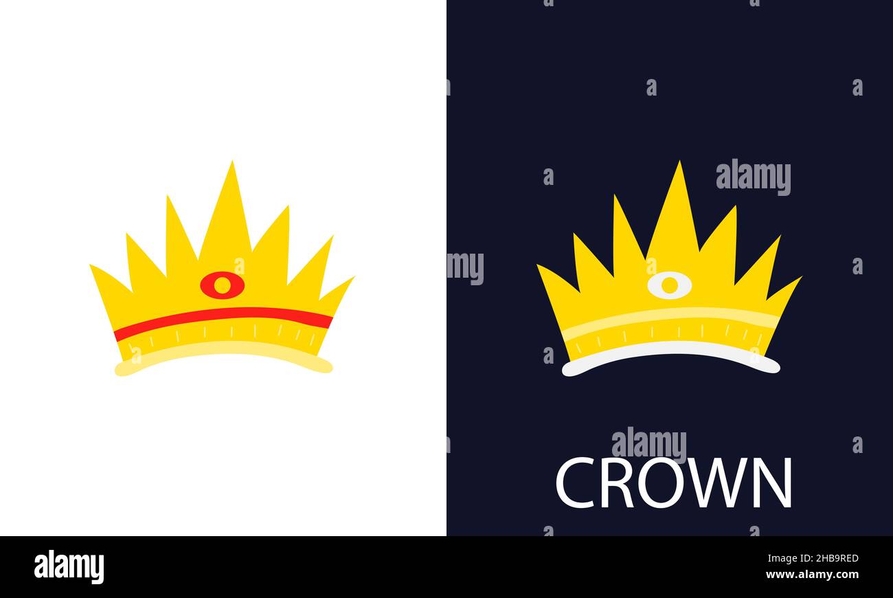 Golden crown of kings and queens with red elements. For dark and light ...