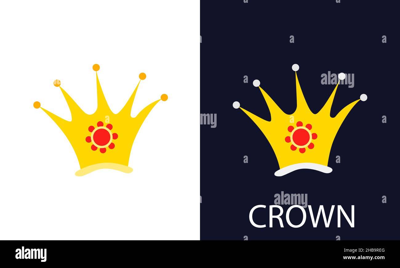 Golden crown of kings and queens with red elements. For dark and light ...