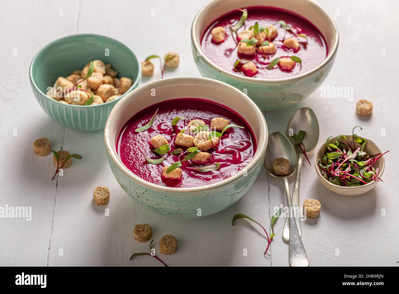 Tasty borsch soup as a classic Polish soup. Cream of beetroot with ...