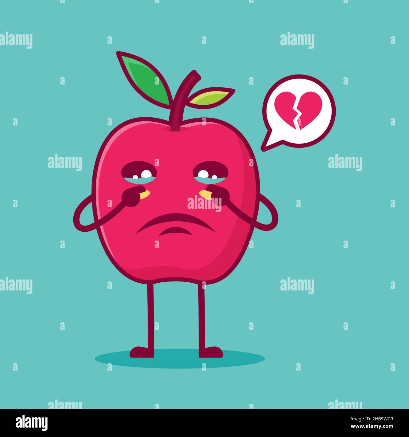 cute apple sad character vector illustration in flat style. suitable ...