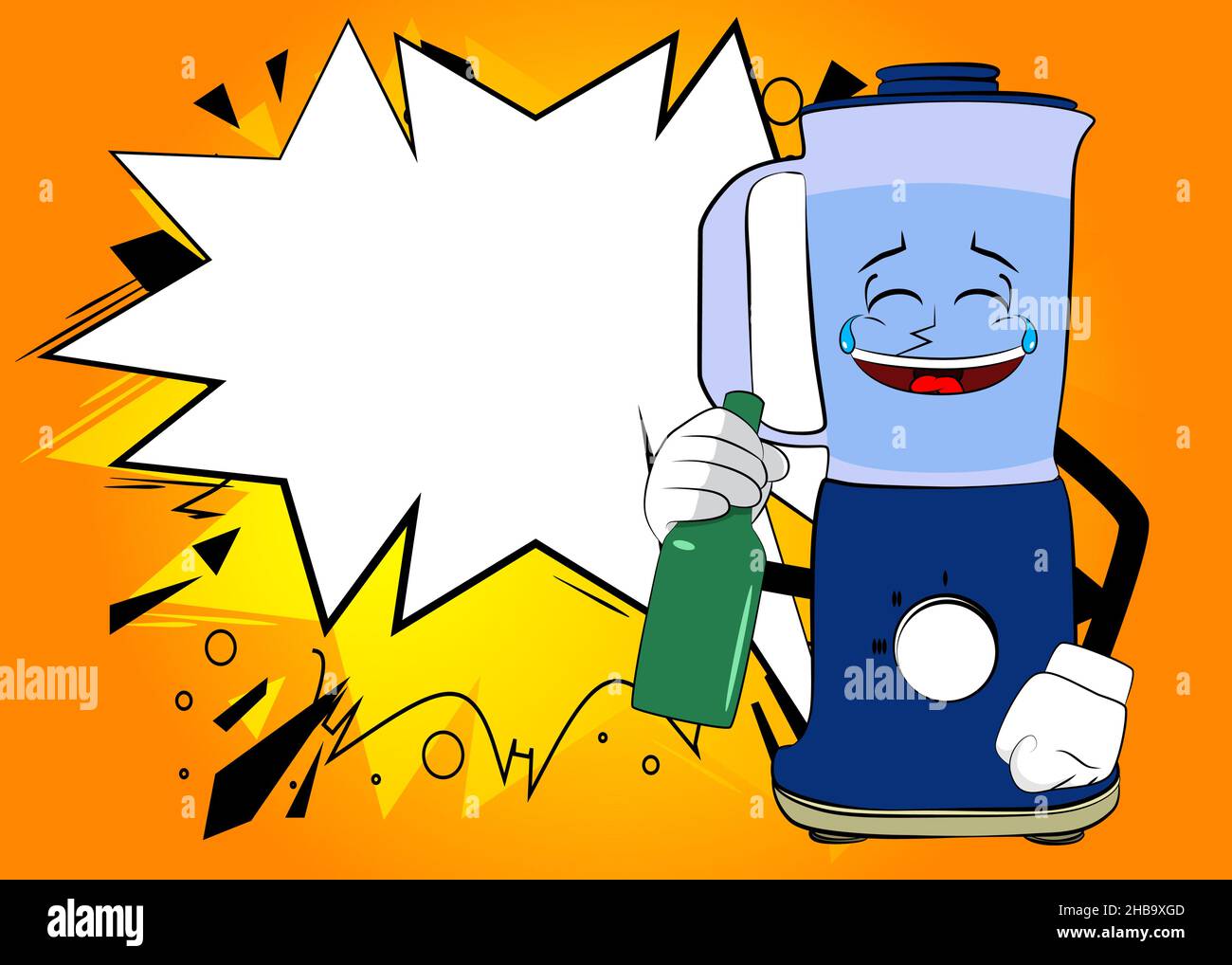 Food Blender holding a bottle as a cartoon character with face ...