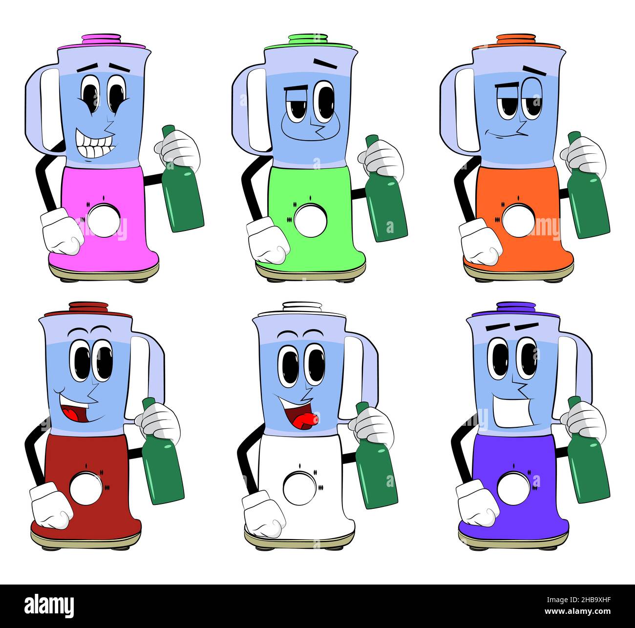 Food Blender holding a bottle as a cartoon character with face ...
