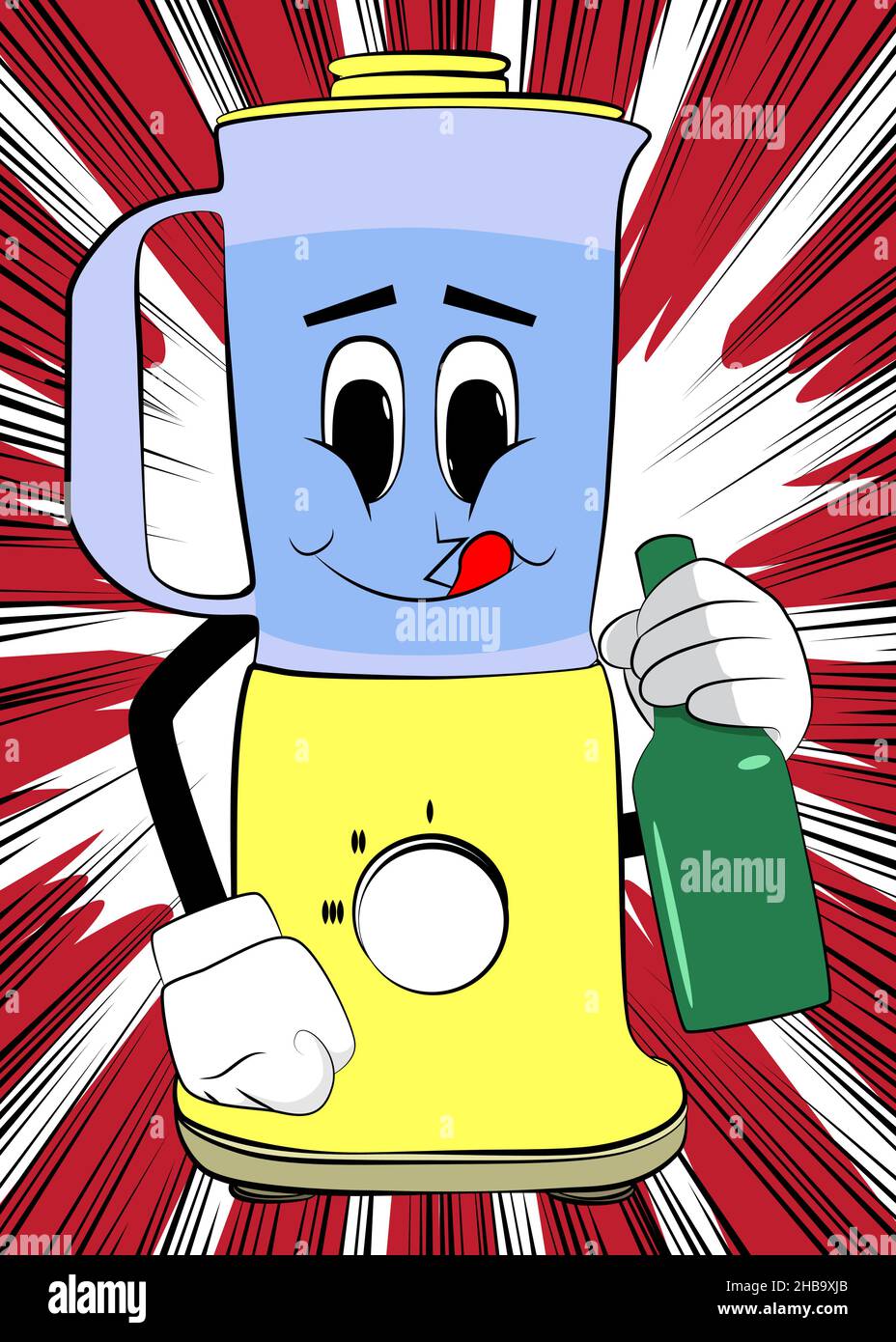 Food Blender holding a bottle as a cartoon character with face ...