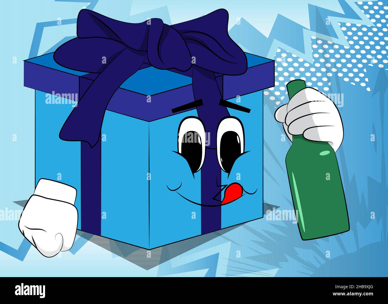 Gift Box with holding a bottle as a cartoon character. Holiday ...
