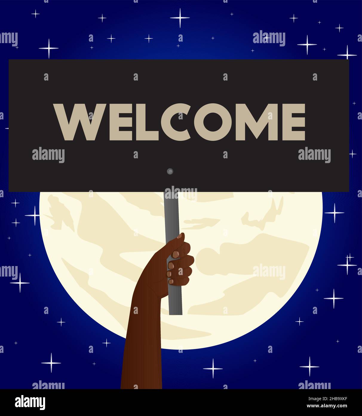 Hand holding Welcome paper text. Showing billboard. Colorful vector ...