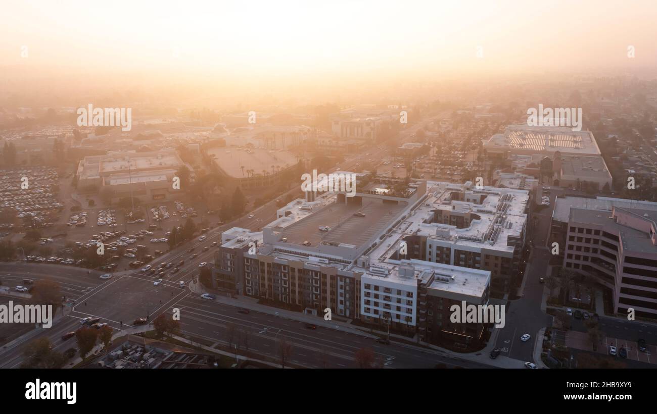 Sunset aerial view of downtown Brea, California, USA Stock Photo - Alamy