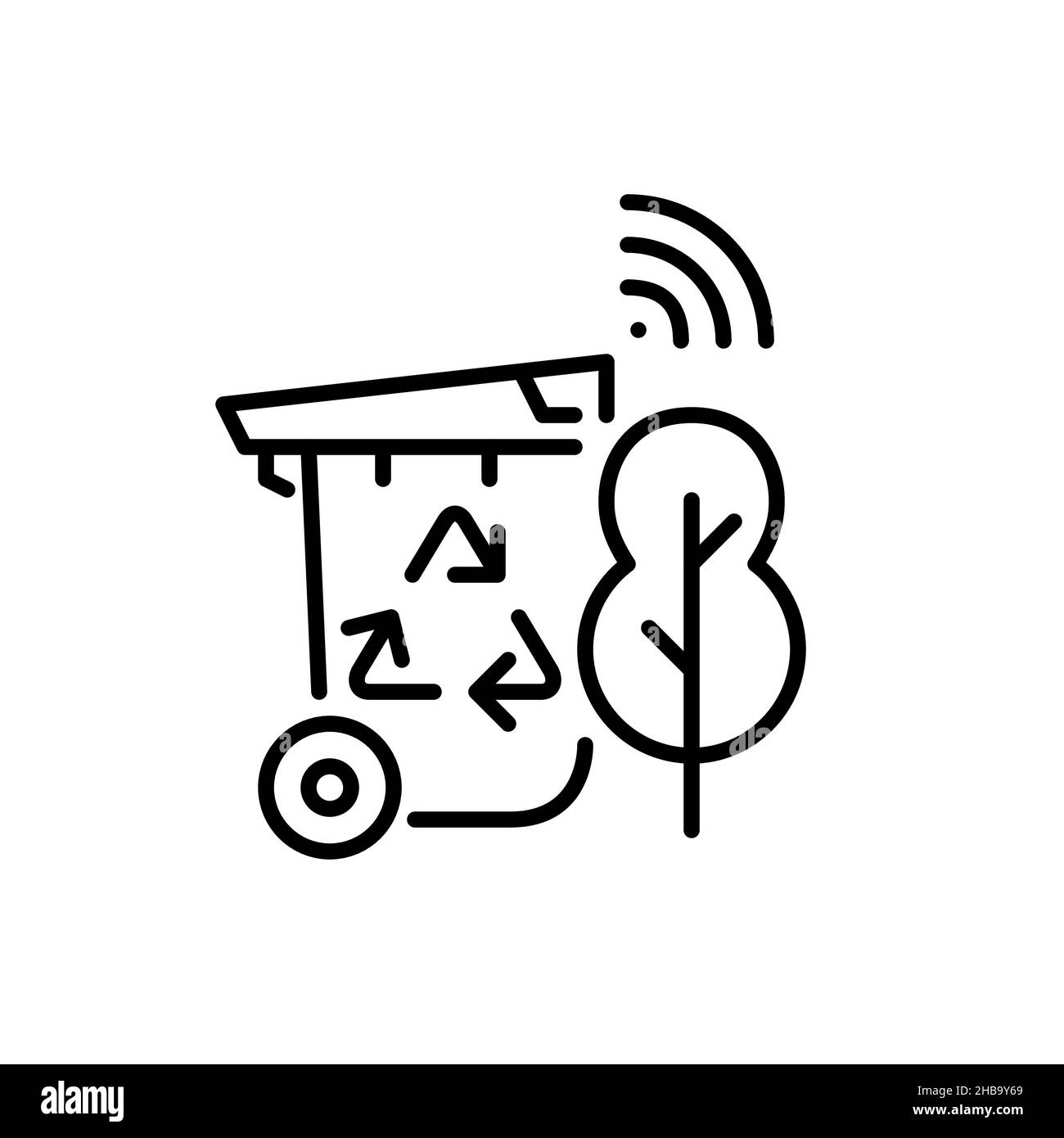 Smart waste management. Garbage container with recycling symbol and ...